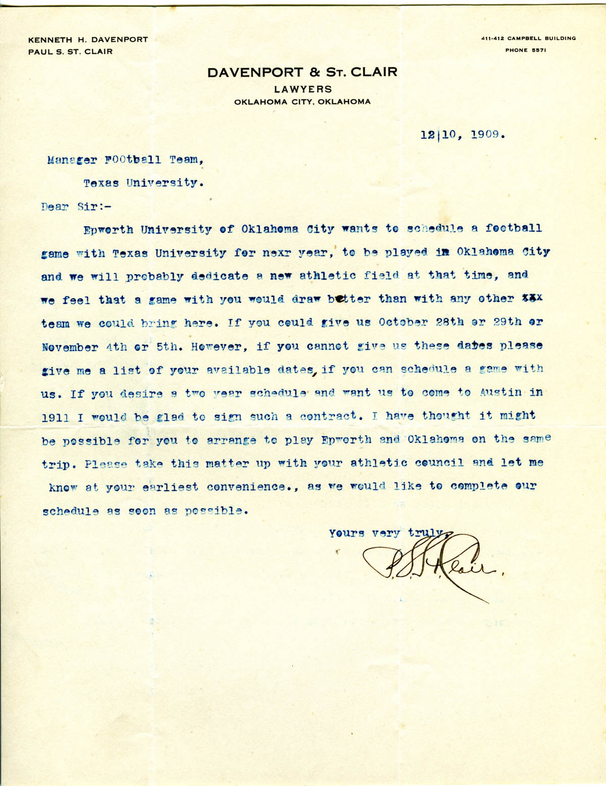 Correspondence with Epworth University · H.J. Lutcher Stark 1910 UT ...